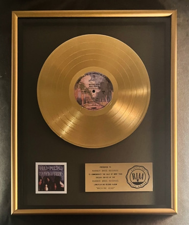 Deep Purple Machine Head LP Gold RIAA Record Award Warner Brother Records