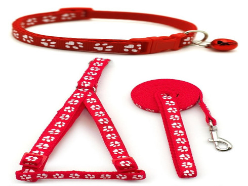 Small Red Pawprint Nylon Dog Collar Harness & Lead Set - Doggie Style Store