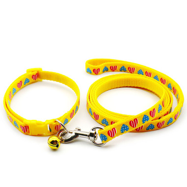Small Yellow Heart Nylon Dog Collar & Lead Set - Doggie Style Store