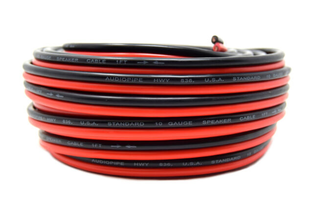 Audiopipe CABLE10100BK | 100 Feet 10 Gauge Speaker Wire Cable | Red / Black