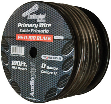 Audipipe PS-0-100 Black | 100 Feet 0 Gauge CCA Car Audio Power Cable Wire