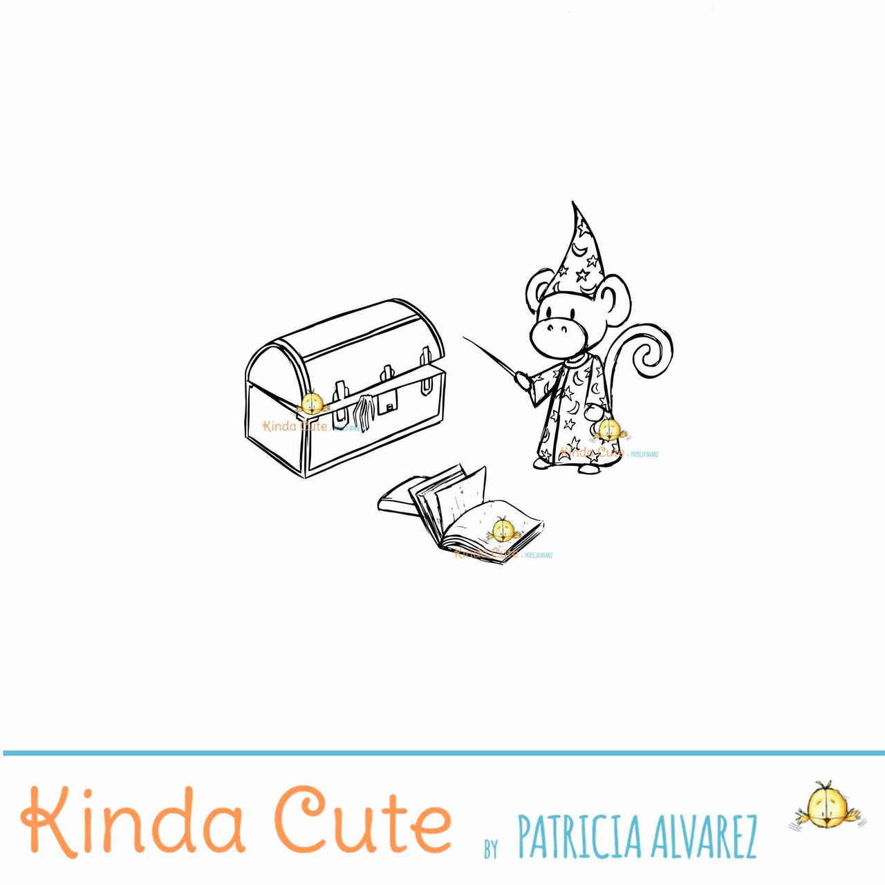 Monkey Wizard digital stamp. Black and white only. - Kinda Cute by ...