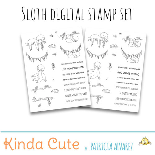Sloth Digital Stamp Set – 3 Cute Sloths, Branches & Nest – Spanish ...