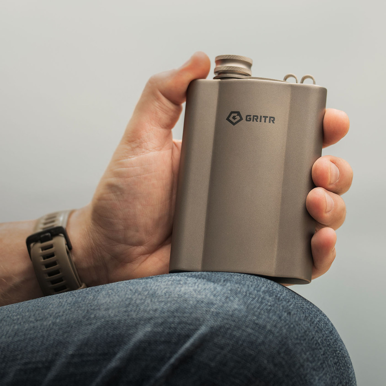 GRITR Titanium Hip Flask 6 fl oz/180 ml w/ Filler Funnel for Men Women