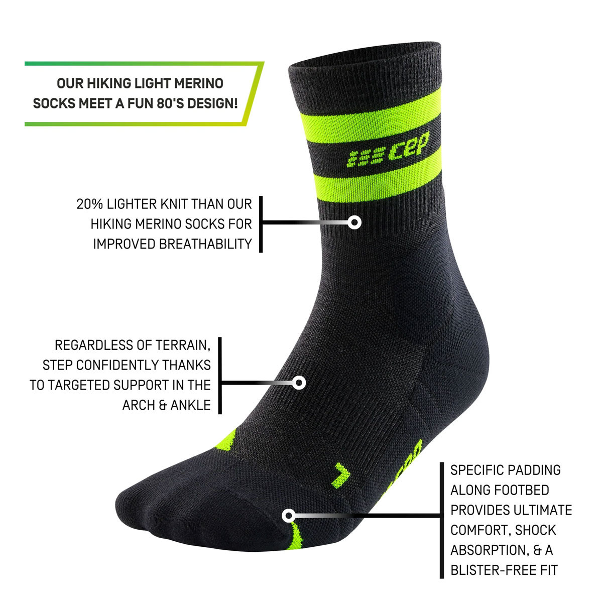 CEP Womens Hiking 80s Mid Cut Compression Socks