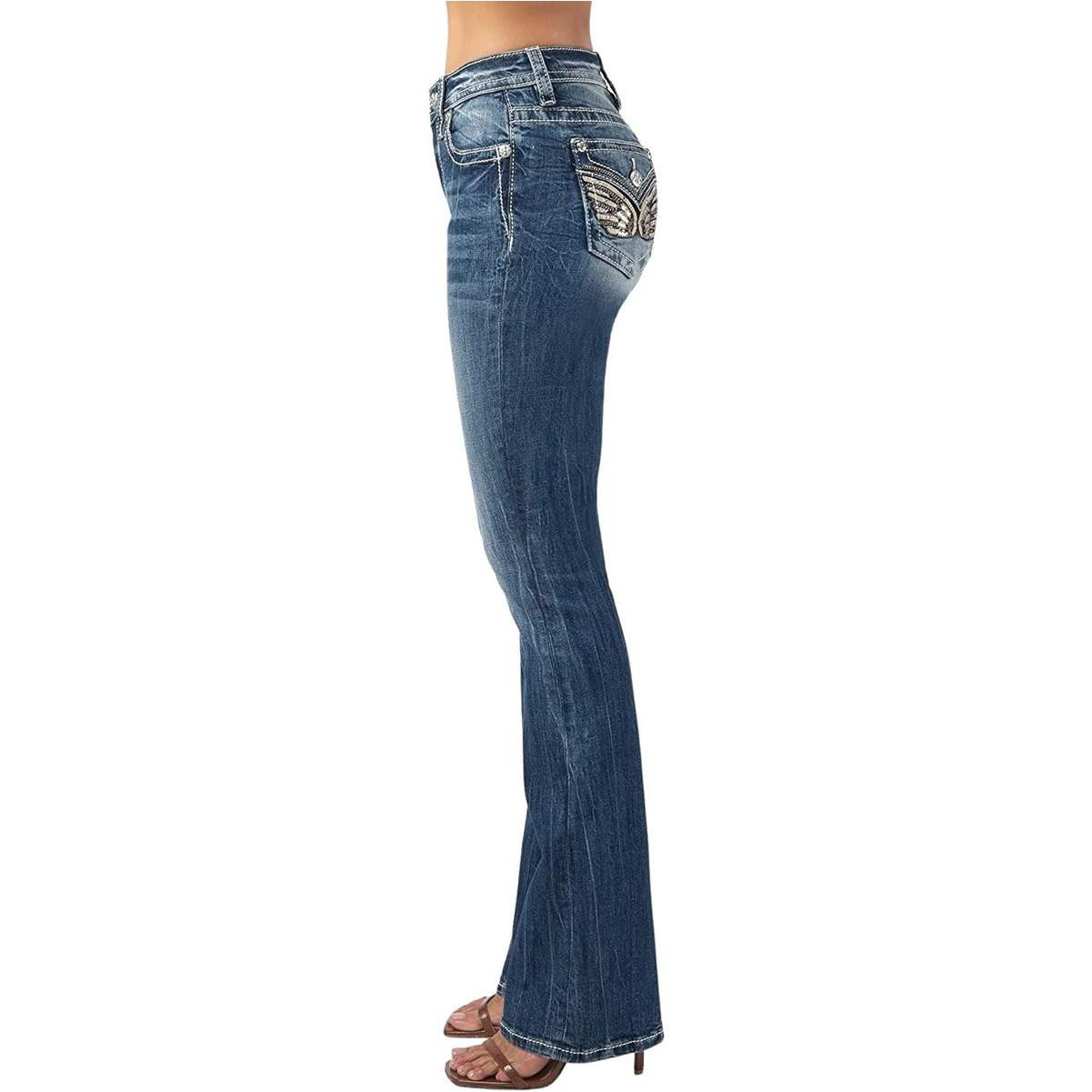 MISS ME Mid Rise Angel Wing Bootcut Jeans M3080B36
