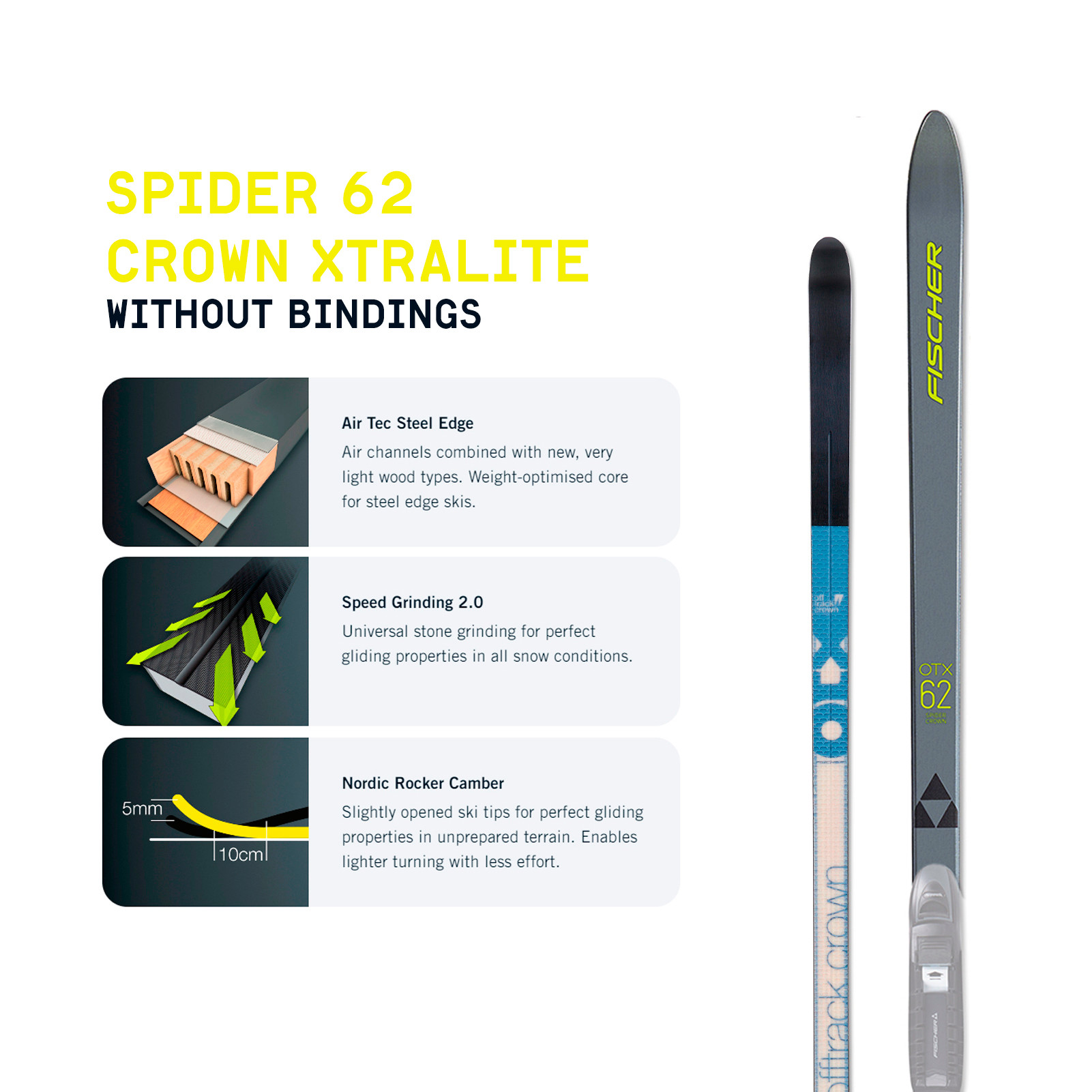 FISCHER Spider 62 Crown Xtralite Flat Skis N50522V