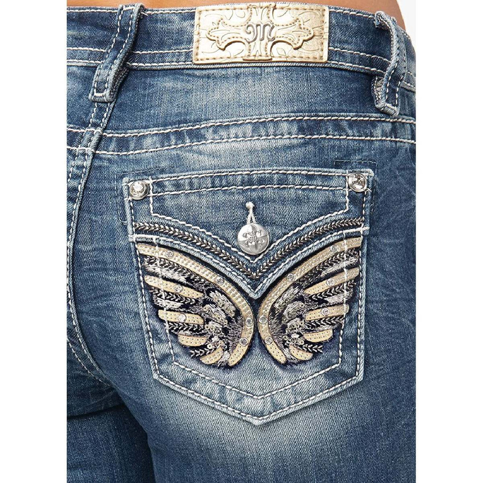 MISS ME Mid Rise Angel Wing Bootcut Jeans M3080B36