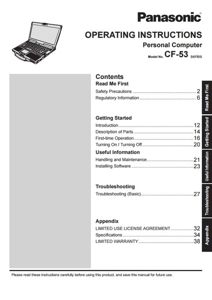Panasonic Toughbook CF-53 Operating Instructions Manual - Bob Johnson's ...