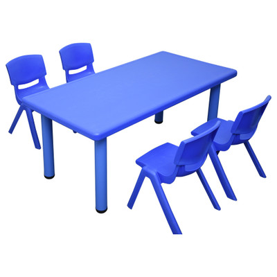Kids Rectangle Blue Activity Table with 4 Blue Chairs Set - HelloDeals