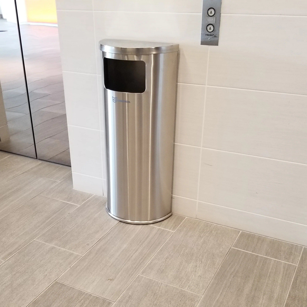 9 Gallon Stainless Steel Half-Round Side-Entry Trash Can