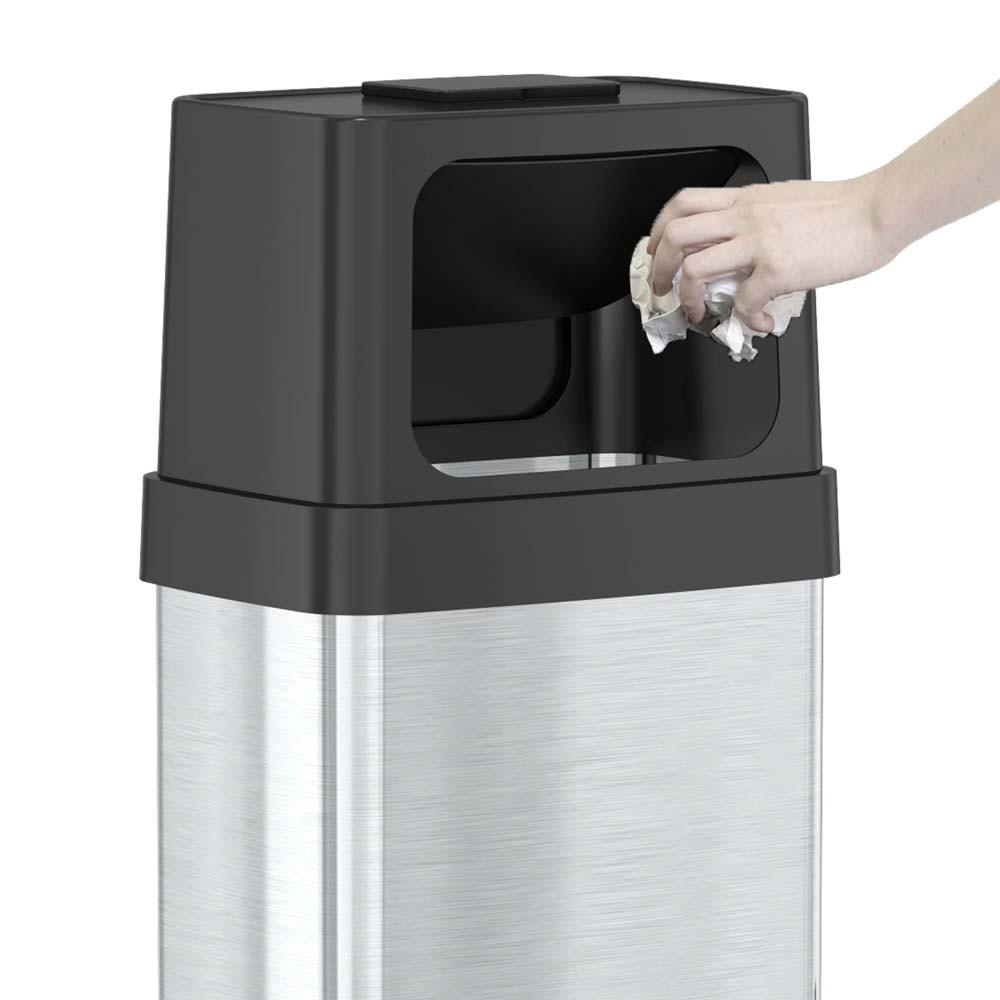 24 Gallon Dual Side Push Open Trash Can with Wheels, Stainless Steel