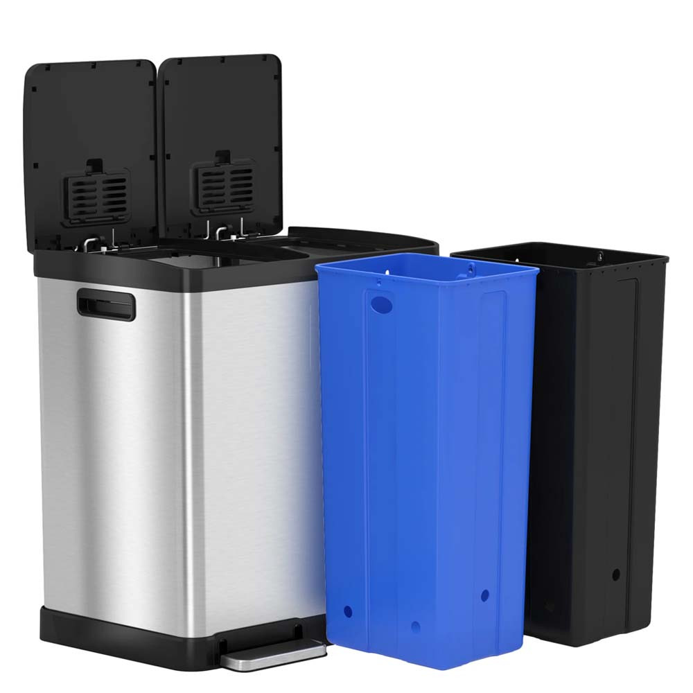 Eco-friendly 16-Gal Dual Compartment Trash and Recycle Bin