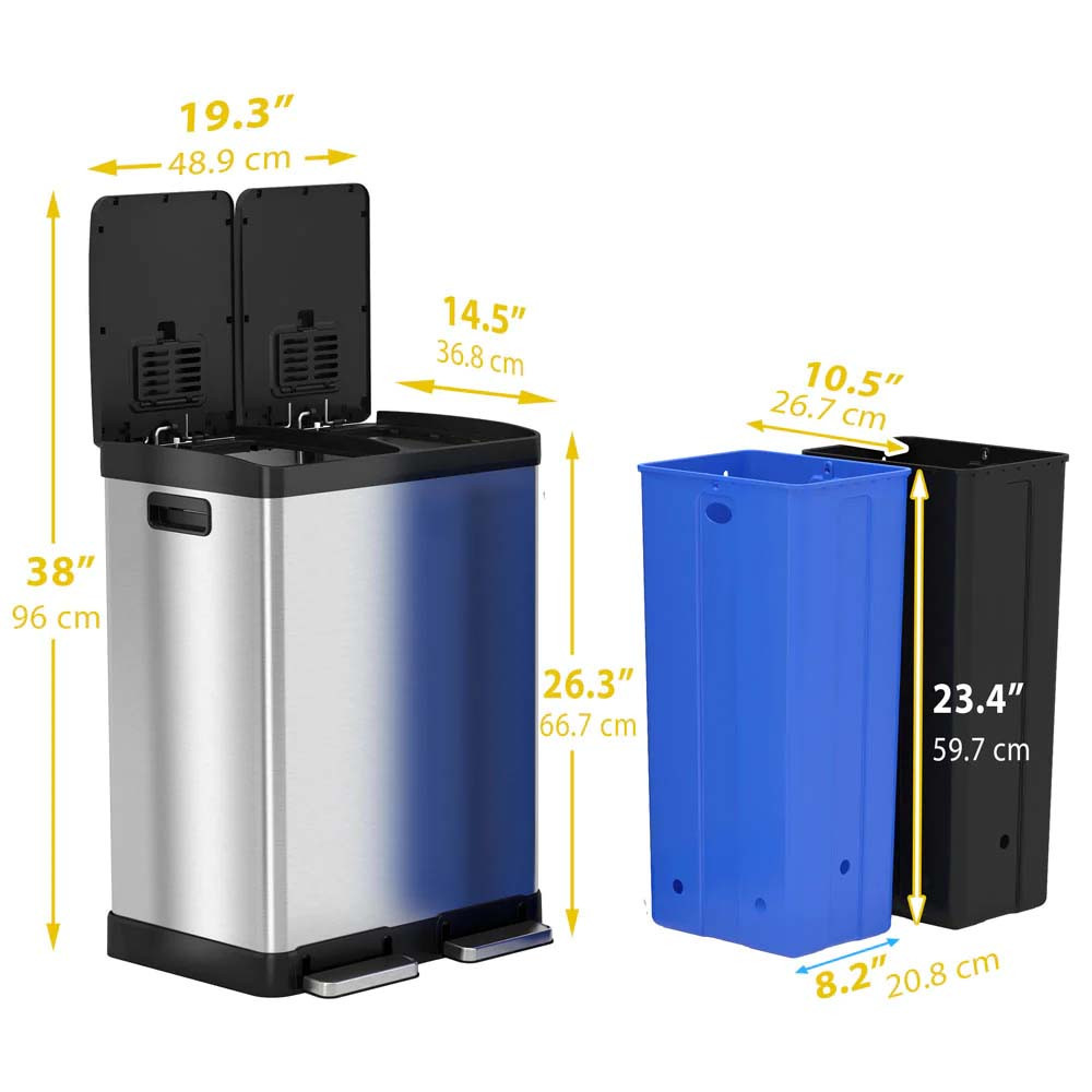 Eco-friendly 16-Gal Dual Compartment Trash and Recycle Bin