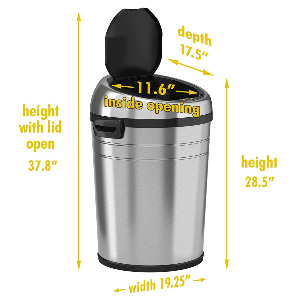 Large Round 18-Gal Stainless Steel Sensor Trash Can