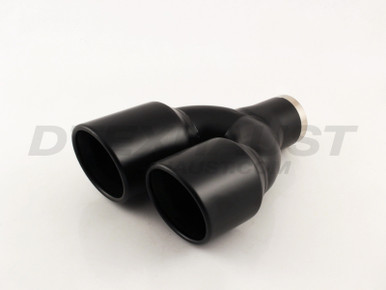 Black Powder Coat Dual 3.5" Double Wall Staggered Rolled Angle Tip 2.25 ...