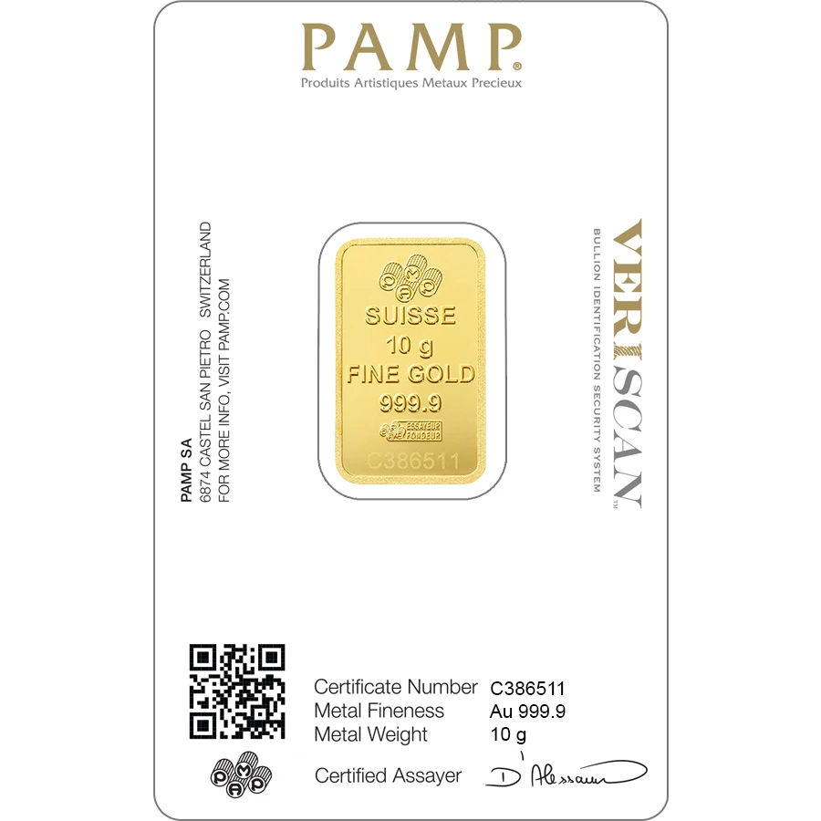 24k Gold 10 Gram Pamp Suisse .999 Lady Fortuna Bar Pendant Encased in ...