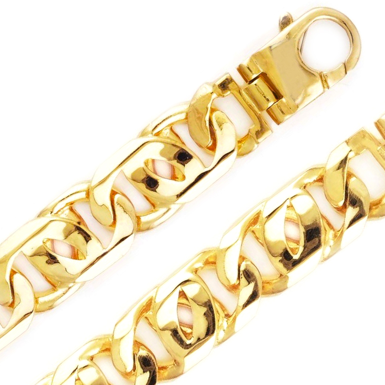 14k Yellow Gold 16.3mm Hand Made Tiger Eye Chain 34 Inches| Sarraf.com