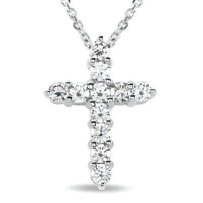 14k White Gold 1/2 ct Diamond Cross Necklace| Sarraf.com