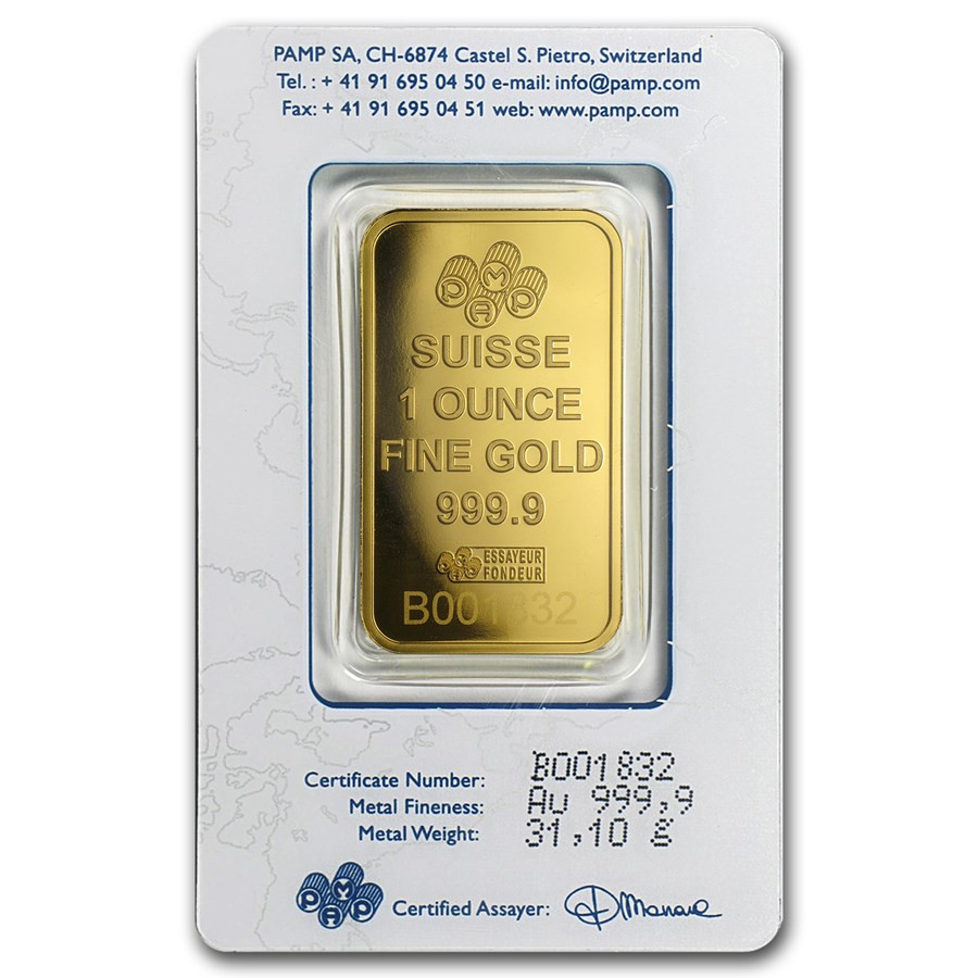 24k Gold 1oz Pamp Suisse .999 Rose Bar Pendant Encased in 14k Gold ...