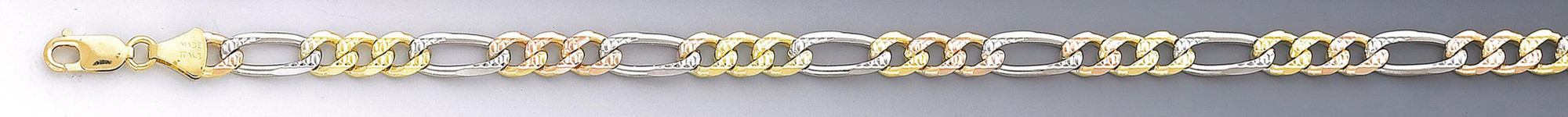 14k Gold 6mm Tri-color Figaro Chain 20 Inches | Sarraf.com