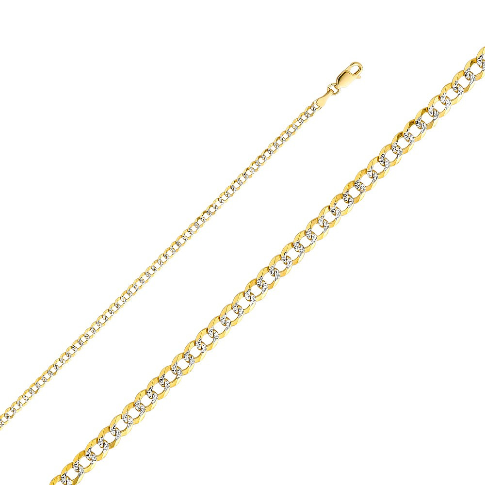 14k Yellow Gold 3.1mm White Pave Curb Chain 16 Inches | Sarraf.com