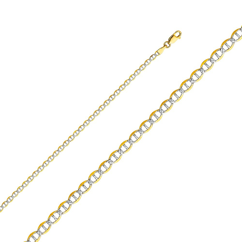 14k Gold 3.1mm White Pave Mariner Chain 24 Inches | Sarraf.com