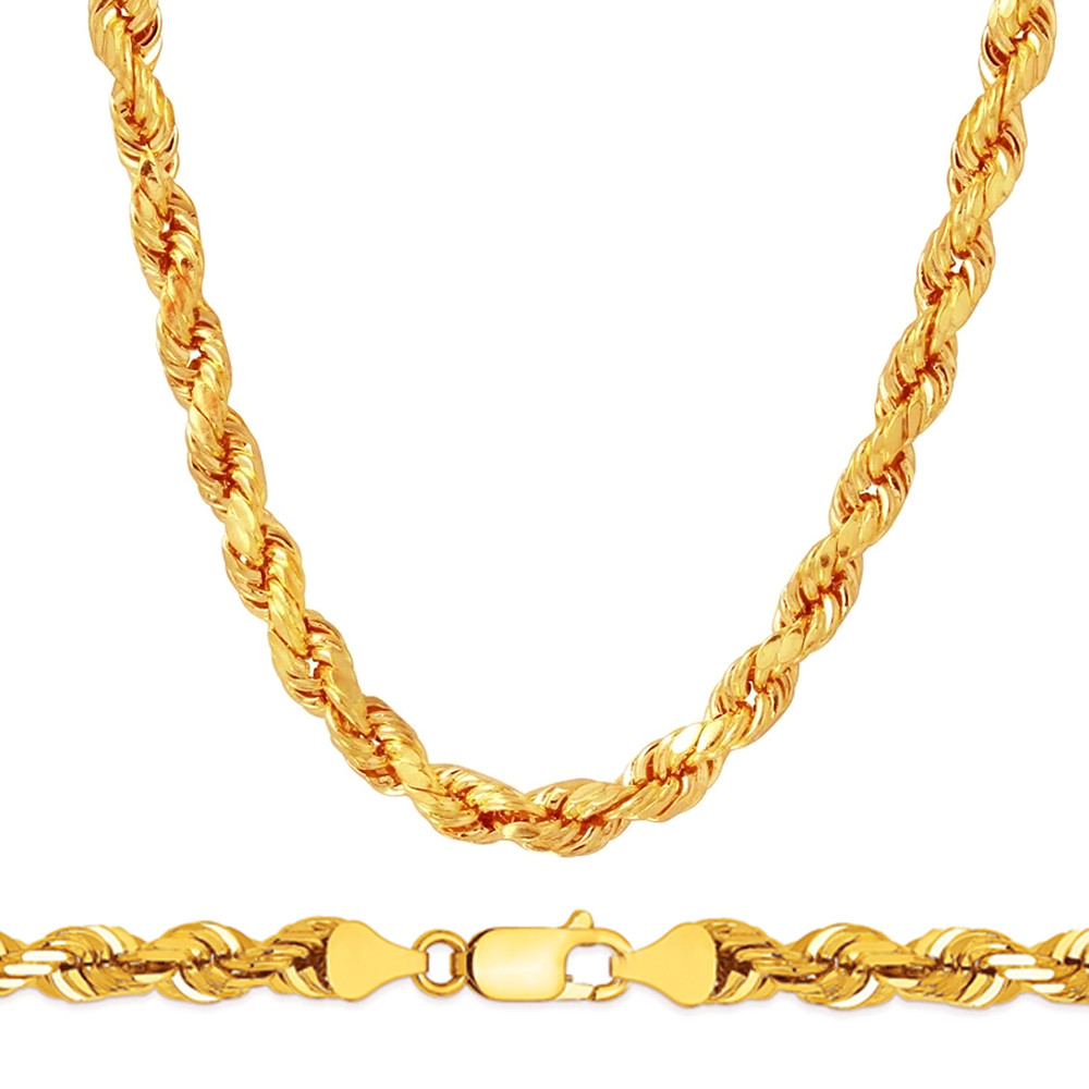 14k Gold 8 Mm Diamond Cut Rope Chain 20 Inches | Sarraf.com