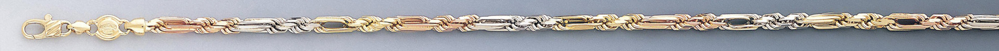14k Gold 4mm Tri-color Milano Rope Bracelet 8 Inches | Sarraf.com