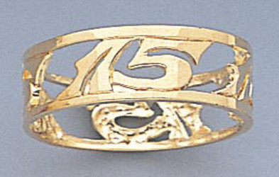 14k Gold Ladies Diamond Cut Sweet 15 Ring | Sarraf.com