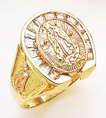 14k Gold Men's Virgin Mary Cubic Zirconia Ring | Sarraf.com