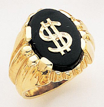 14k Gold Men's 21mm Dollar Sign Onyx Ring | Sarraf.com