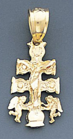 14k Gold Diamond Cut Cara Vaca Crucifix Pendant 10mm W | Sarraf.com