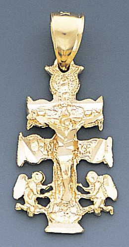 14k Gold Diamond Cut Cara Vaca Crucifix Pendant 17mm W | Sarraf.com