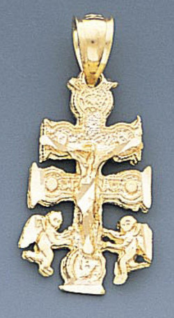 14k Gold Diamond Cut Cara Vaca Crucifix Pendant 13mm W | Sarraf.com