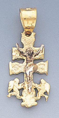 14k Gold Tri-color Cara Vaca Crucifix Pendant 12mm W X | Sarraf.com