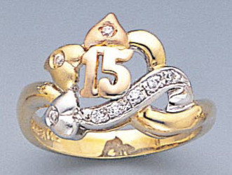 14k Gold 14mm Tri-color Fancy Sweet 15 Ring With Cz Accents | Sarraf.com