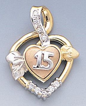 14k Gold Tri-color Fancy Heart Pendant 19mm W X 25mm H | Sarraf.com
