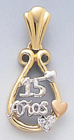 14k Gold Tri-color Fancy 15 Anos Teardrop Pendant 14mm | Sarraf.com
