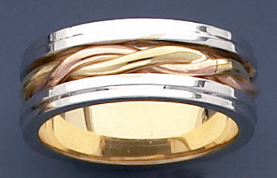 14k Tri-color Gold Hand Made Designer Wedding Ring | Sarraf.com