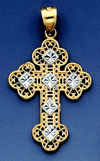 14k Yellow Gold 39mm Two Color Cross Pendant | Sarraf.com