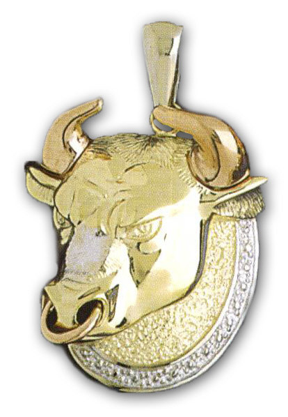 14k Tri-gold Taurus Charm (pendant) | Sarraf.com