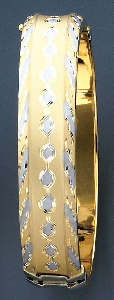 14k Two Tone Gold 16.26mm Wide Fancy Two-tone Bangle | Sarraf.com