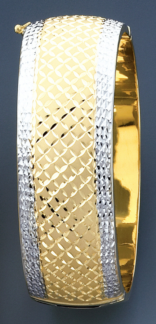 14k Two Tone Gold 26.16mm Wide Fancy Two-tone Bangle | Sarraf.com