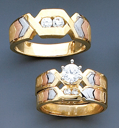 14k Gold Tri Color Three Piece Lady's and Men's Cubic Cubic Zirconia ...