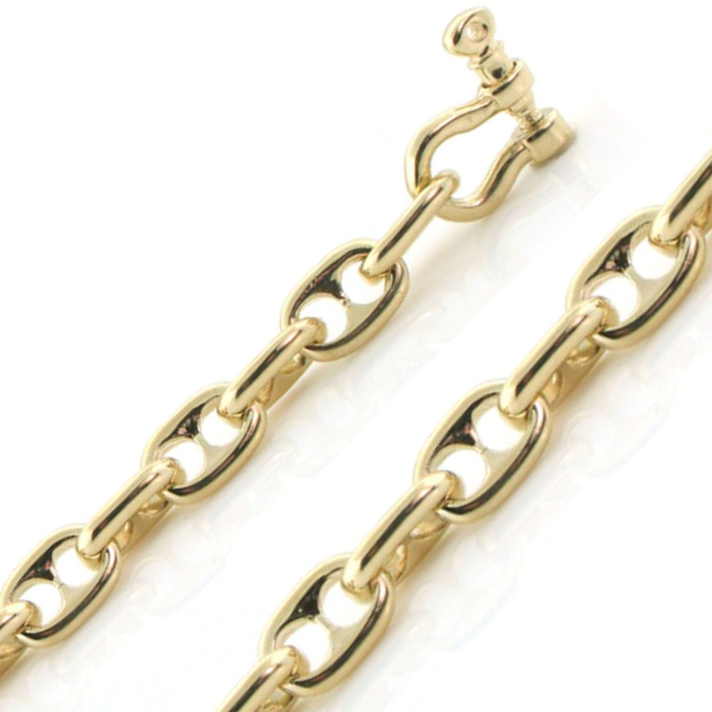 18k Yellow Gold 6mm Solid Puffed Anchor 16 Inches Chain | Sarraf.com