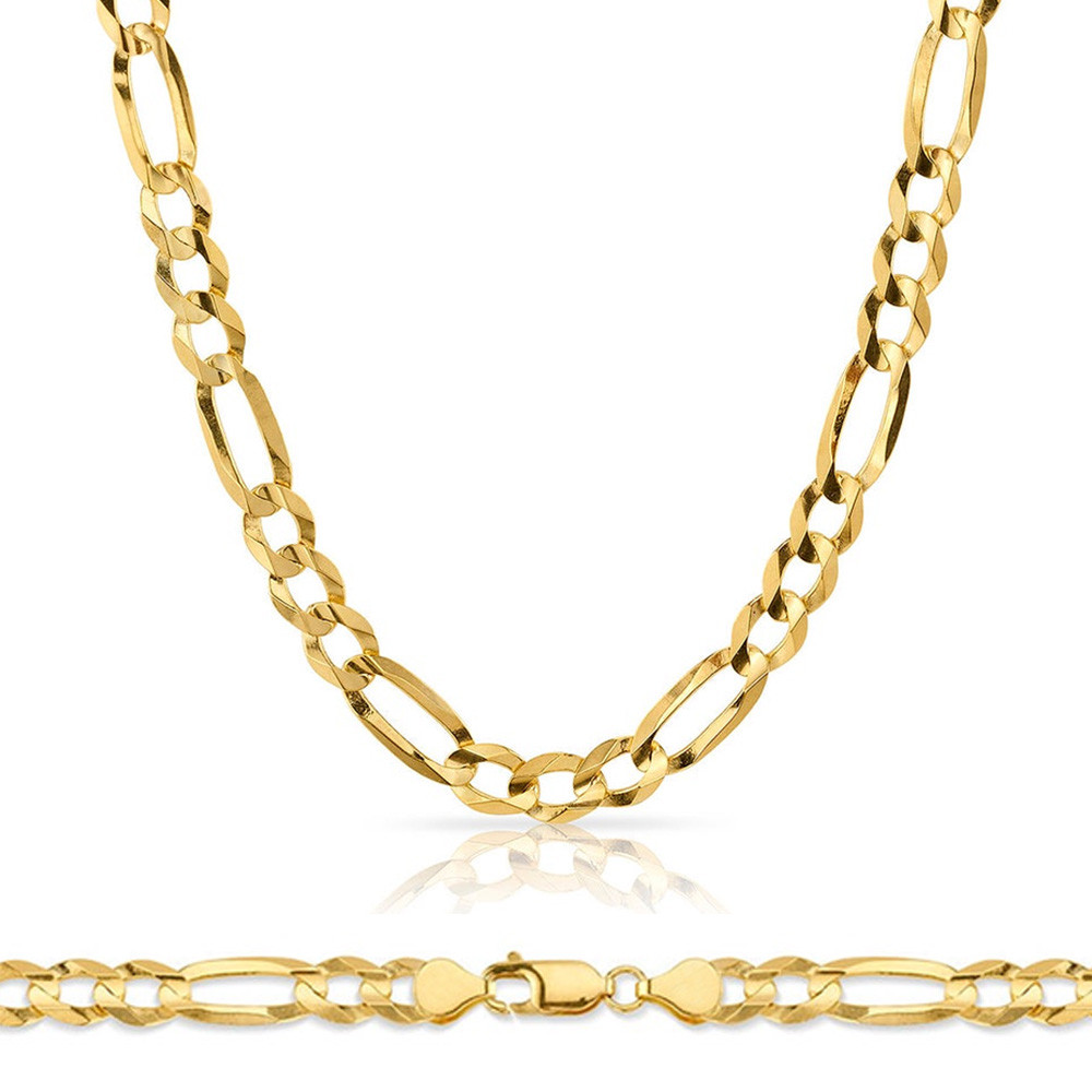 10k Gold 9.1mm Open Figaro Chain 22 Inches | Sarraf.com