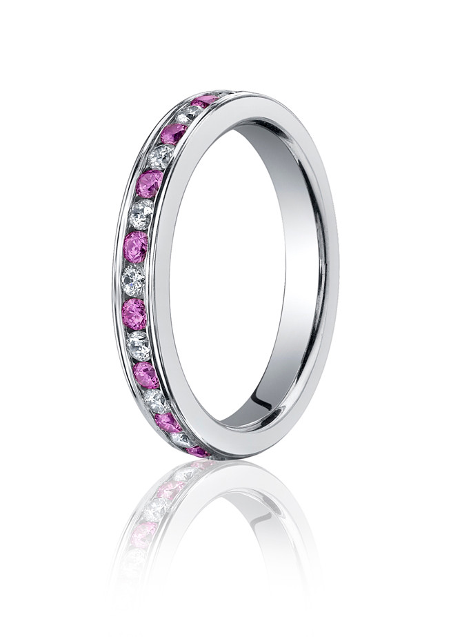 3mm Diamond and Pink Sapphire Eternity band in 14k Gold | Sarraf.com