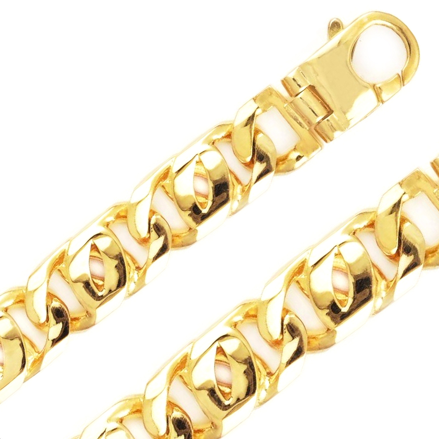 14k Yellow Gold 14.3mm Hand Made Tiger Eye Chain 16 Inches | Sarraf.com