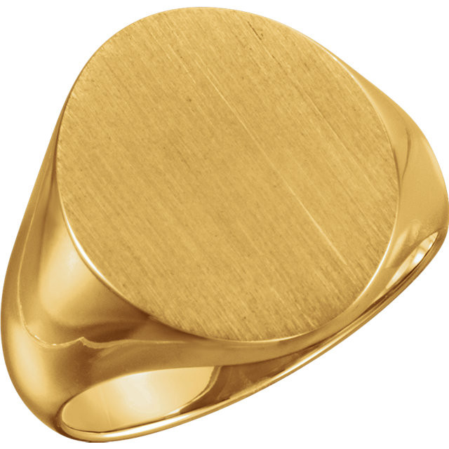 14k Gold Men's Oval Signet Ring 18mmx16mm Solid Back | Sarraf.com